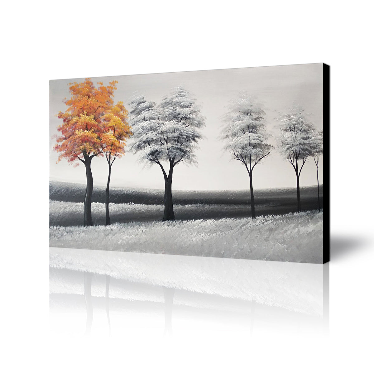Handmade Oil Painting on Canvas of Trees in Grey & Orange – Papiyona